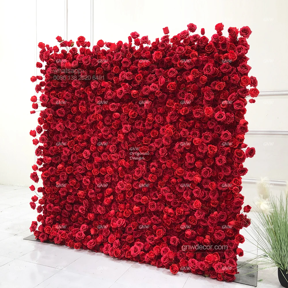 Gnw Silk Flower Wall Red Rose Flower Wall Panel For Wedding Decoration ...