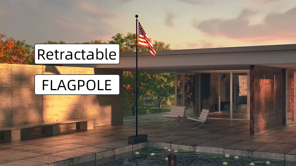 Cydisplay 6m 20ft Black Flag Pole Retractable Telescoping Heavy Duty ...