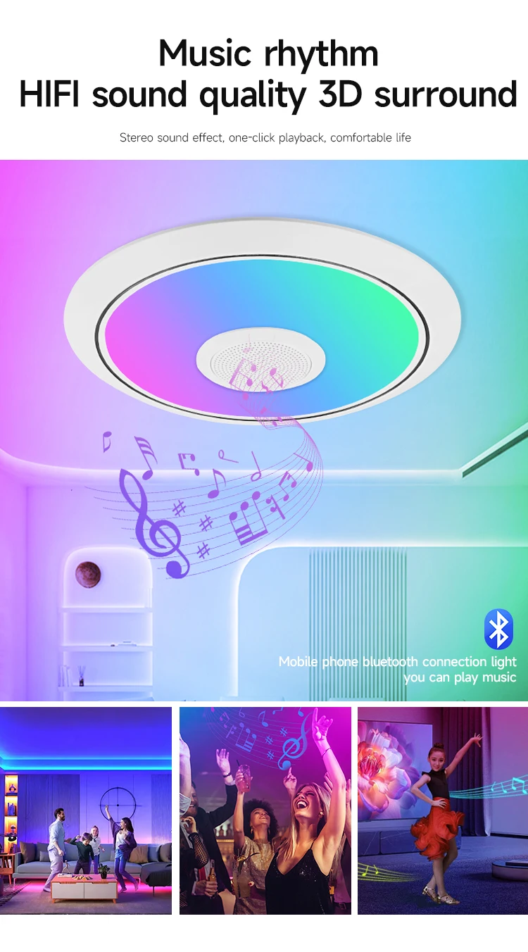 Led Music Ceiling Lights Bluetooth Speaker App Phones Dimmer Rgb 12w ...