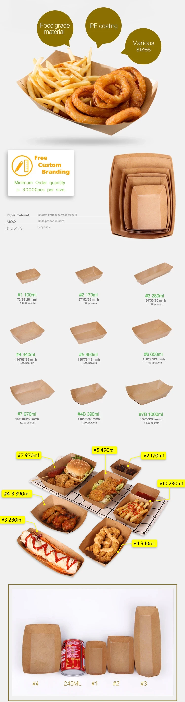 Biodegradable Pla Food Packaging Boat Box For Snack Paper Food Tray ...