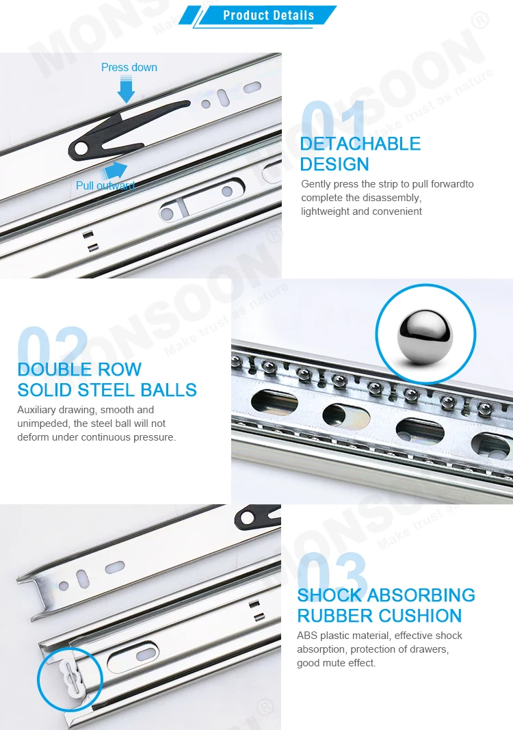 Cabinet Telescopic Channels 35mm Full Extension Ball Bearing Drawer ...