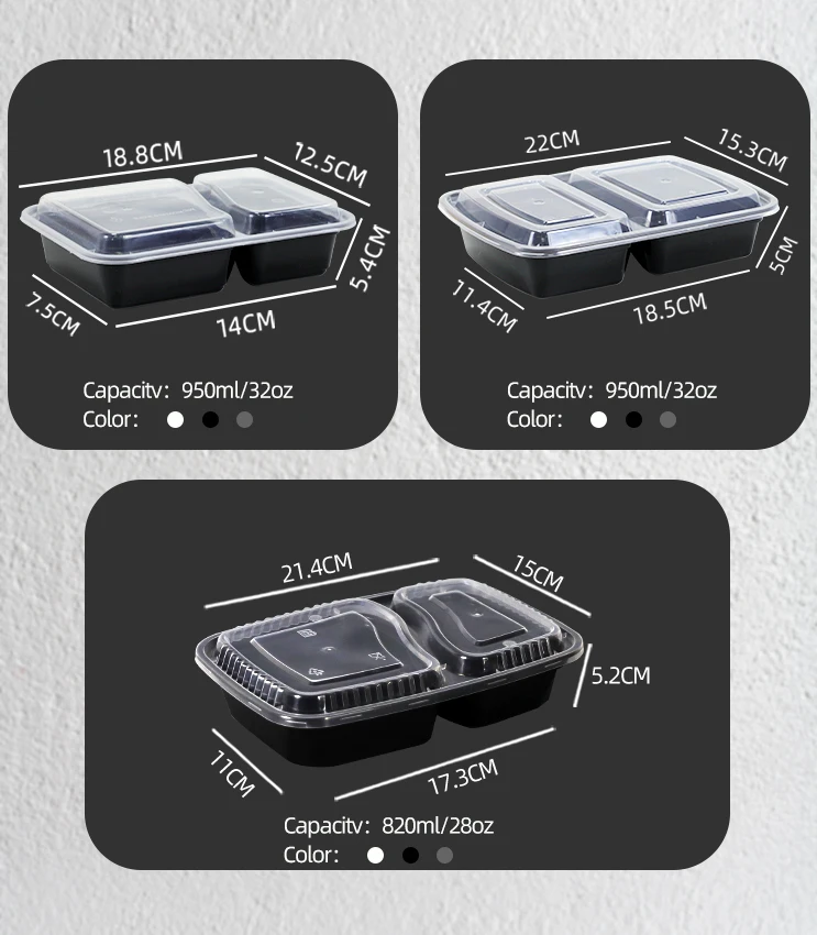 2 Compartment 28oz 32oz Food Grade Packaging Food 150pcs/ctn Disposable ...