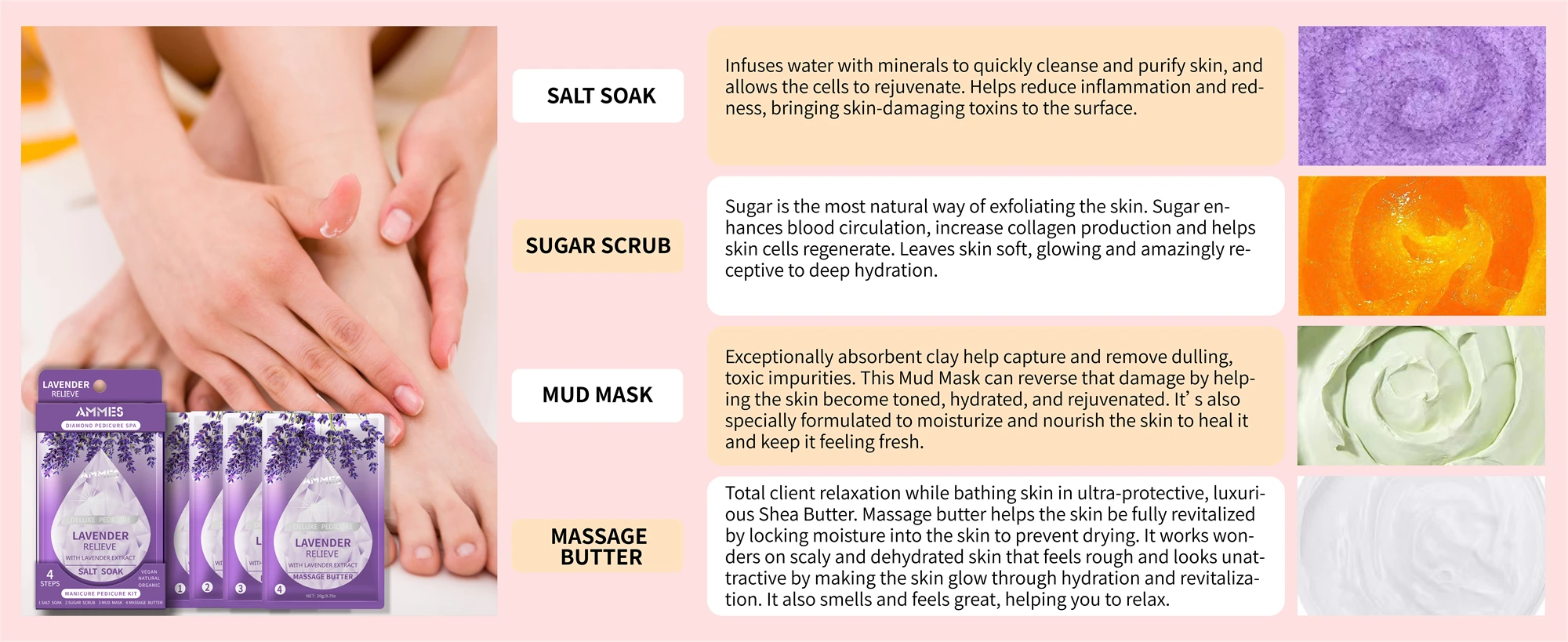 AMMES Deluxe Pedicure Kit 4 Step Spa Pedicure Products Instant Blast ...