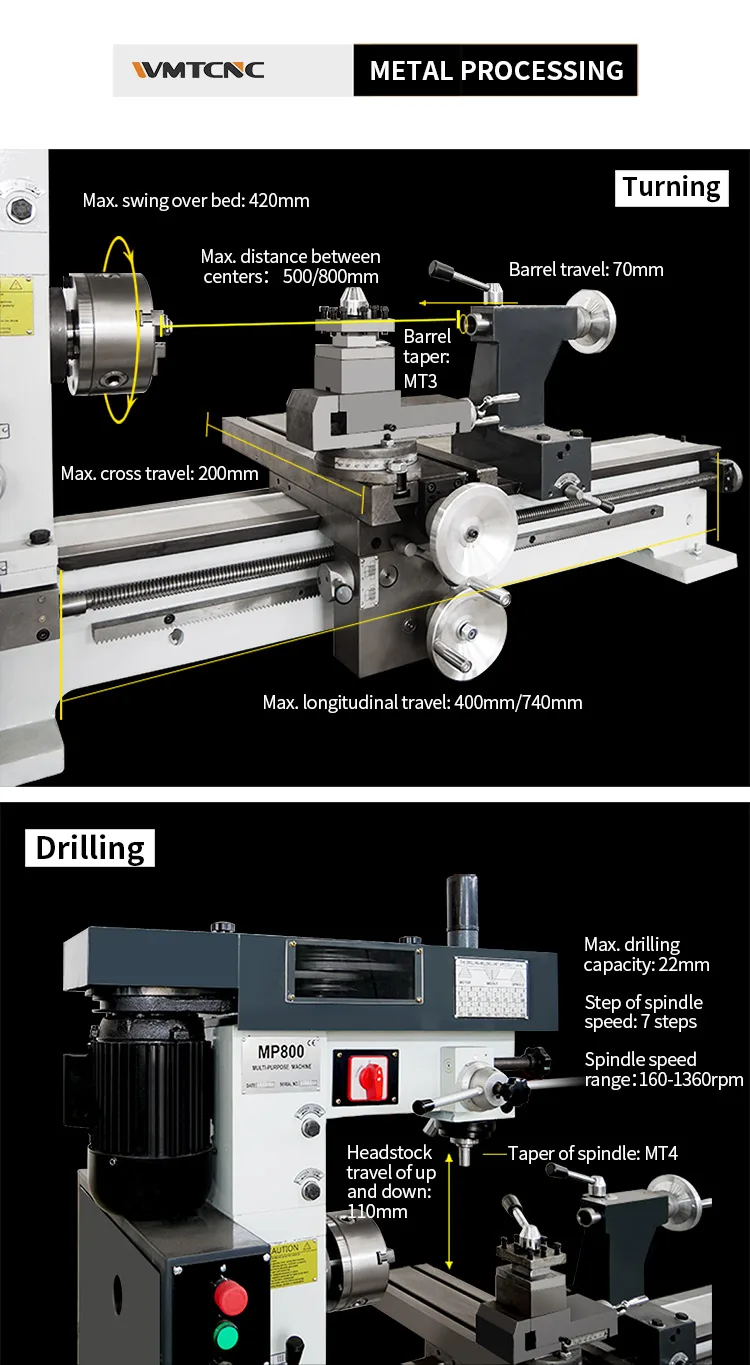 Parallel Lathe MP800 - Versatile Milling and Drilling Machine