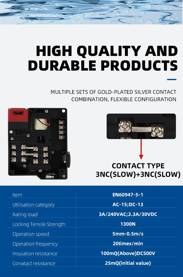 XURUI Interlock Safety Limit Switch 2NC1NO DC24V Locking