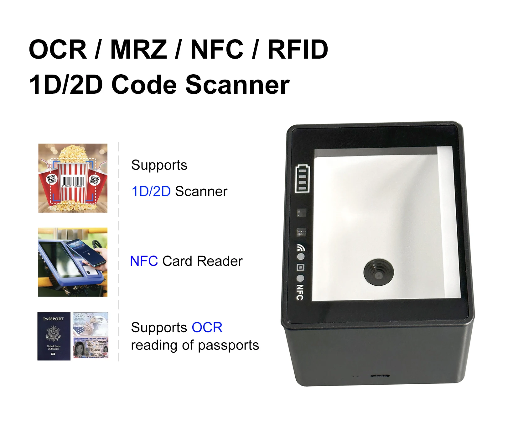 OCR NFC Card Readers Rfid Barcode Scanner Barcode Readers 2d Barcode ...