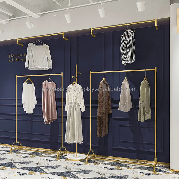 Boutique Furniture Display Gold Rack Clothing Retail Clothing Racks ...