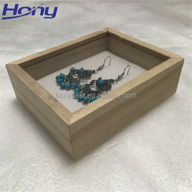Natural Pine Solid Wood Sliding Glass Lid Keepsake Box