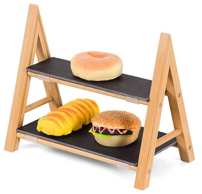 2 Tier Slate Food Display Stand Cheese Board Dessert Cake Stand for ...