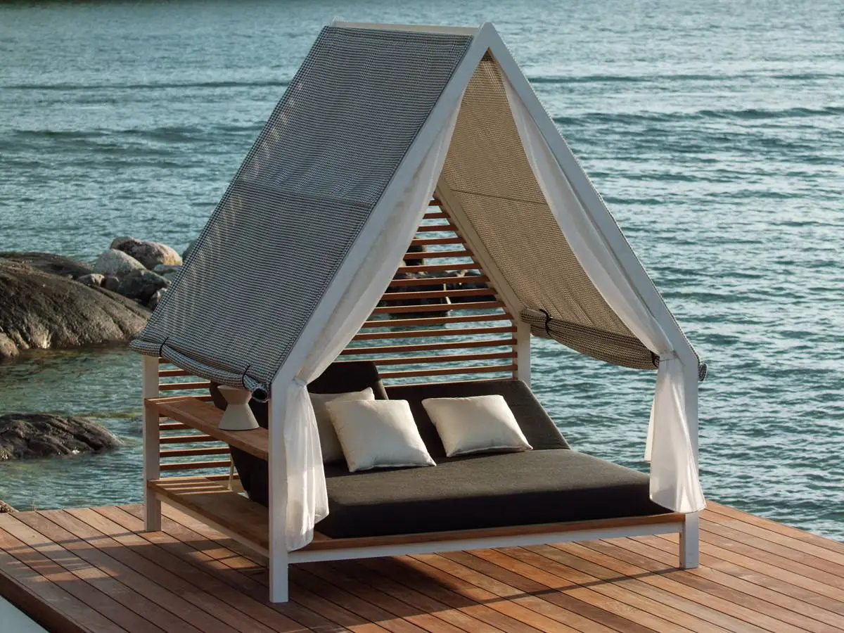 Outdoor Aluminum Daybed With Cushion Garden Sunbed Hotel Double-bed ...