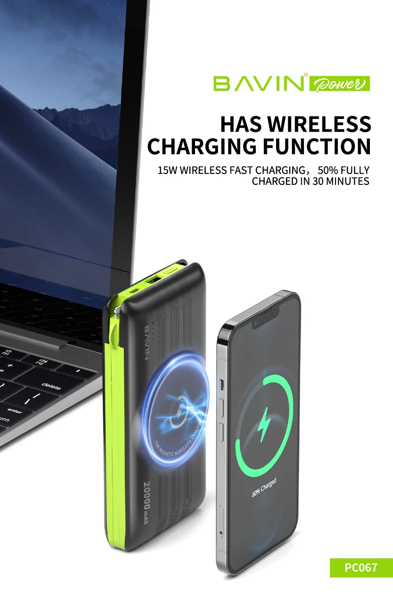 BAVIN 20000mah Power Bank - Fast Charging & Wireless Support
