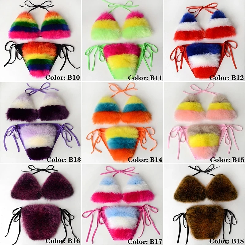 Latest Hot Two Pieces Fur Bikini Girl Women Ladies Cute Fluffy Bra And ...