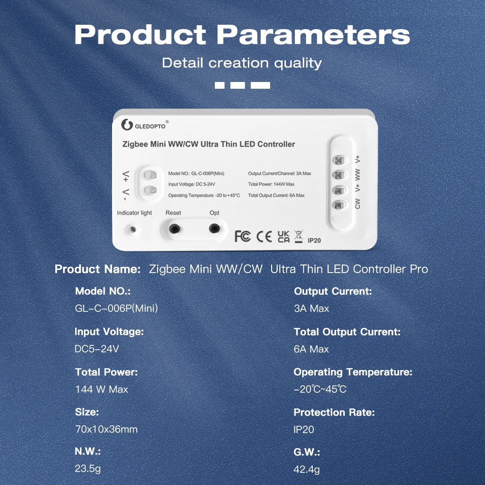 Gl-c-006p (mini) Gledopto Warm To Cool White Tunable Zigbee Led Strip Controller Smart Led ...