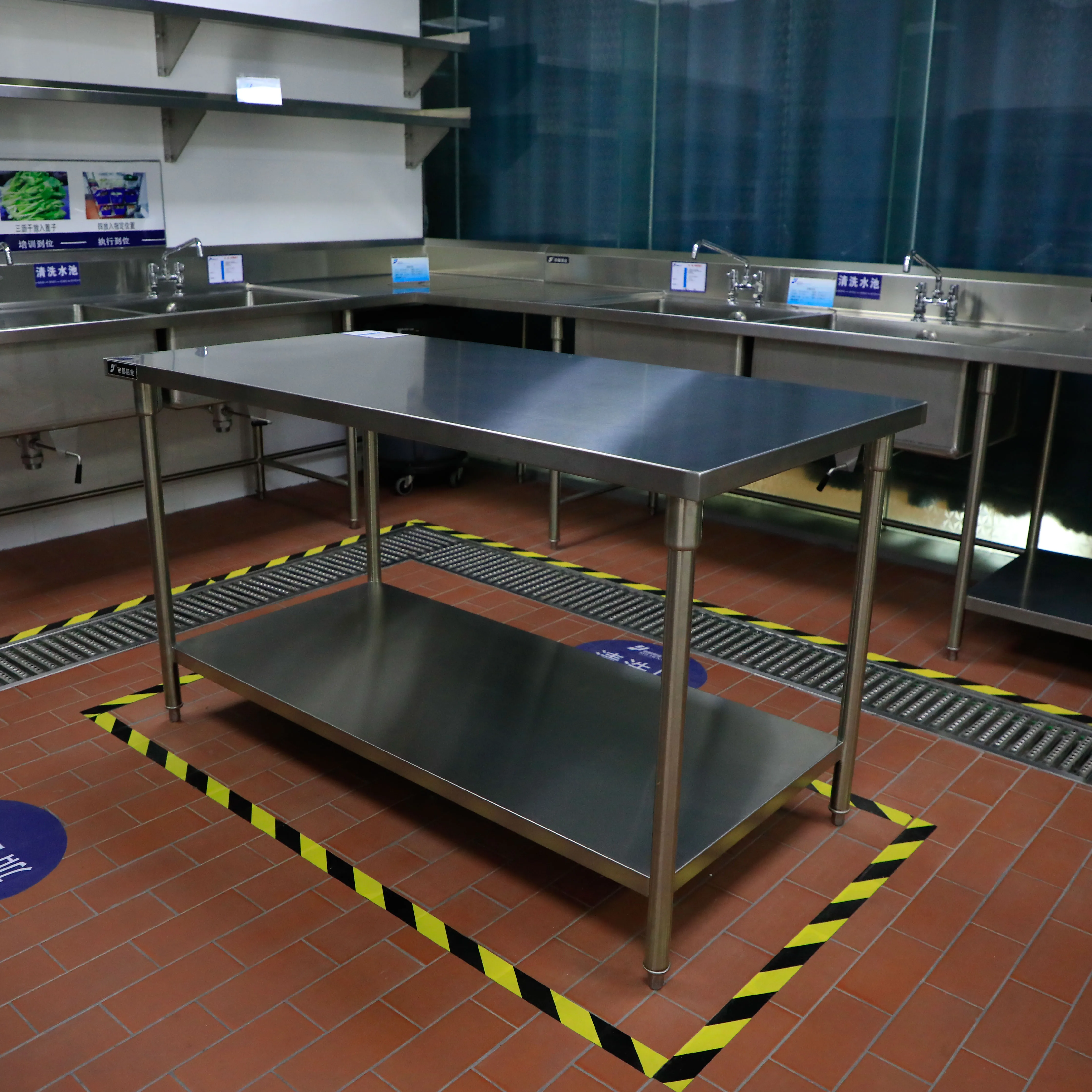 Stainless Steel Worktable With Sink Drain Table Canteen Dish Cabinet ...