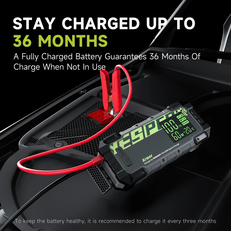 Yesper Armor Portable Jump Starter 3000A Peak Current, 20000mAh Battery ...