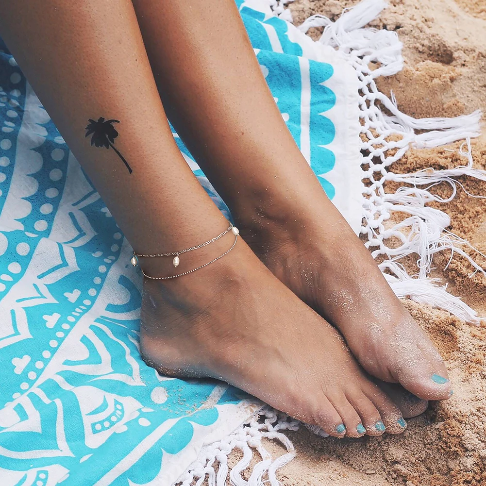 Rinntin Sa41 Silver Ball Chain&diamond-cut Figaro Chain Layered Anklet ...