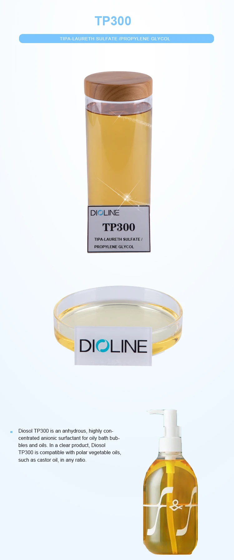 DIOSOL TP300月桂基聚醚硫酸盐TIPA盐/丙二醇浴油/油浴泡| Alibaba.com