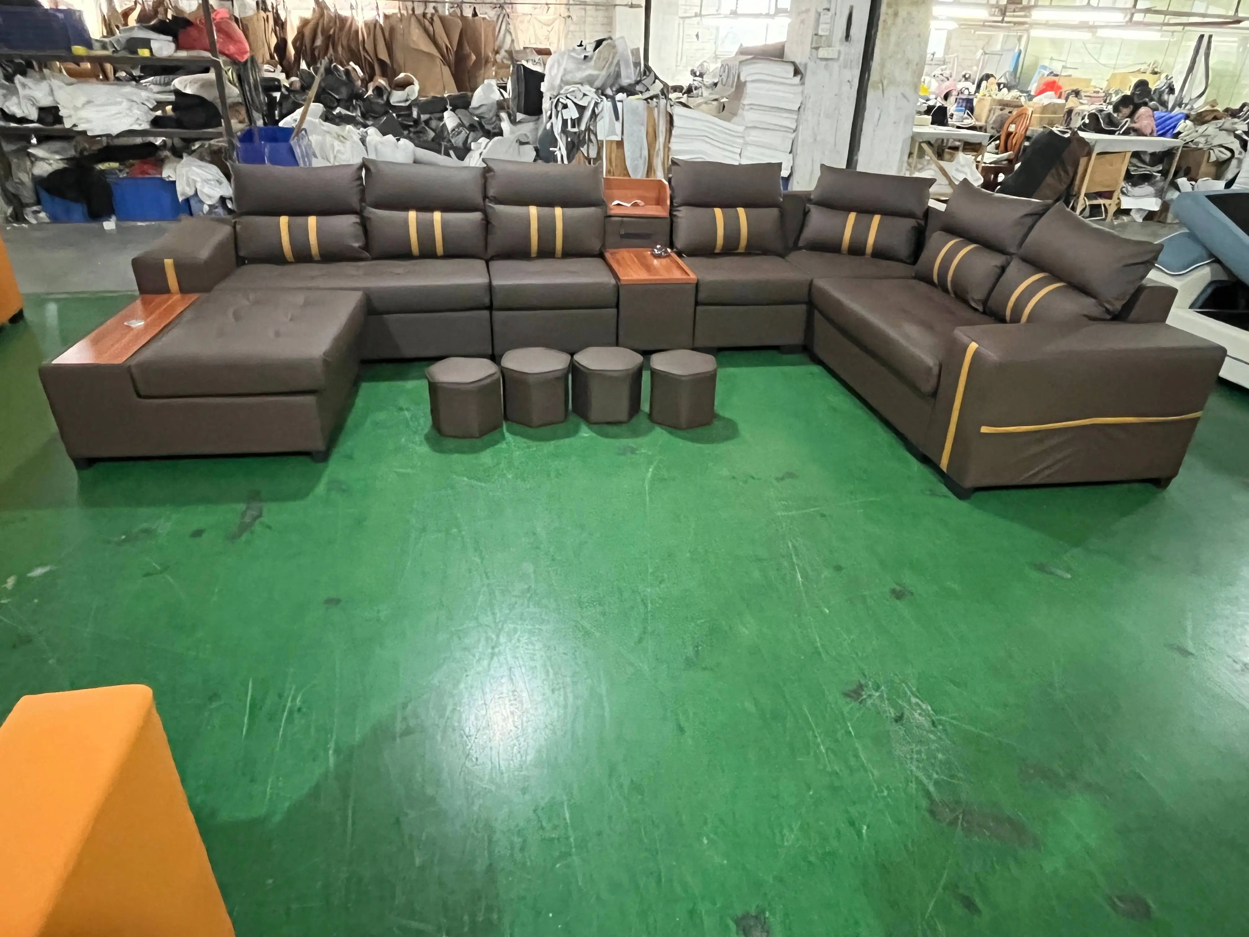 Modern L-Shaped Leather Sofa Set with USB Port & Bluetooth Sound ...