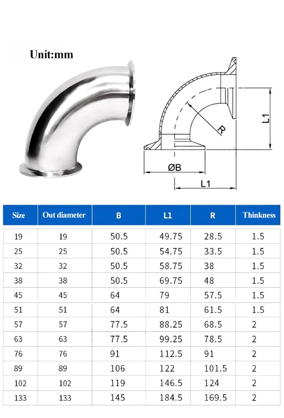 Sanitary 90 Degree Tc Clamped Elbow Bend Stainless Steel Vacuum ...
