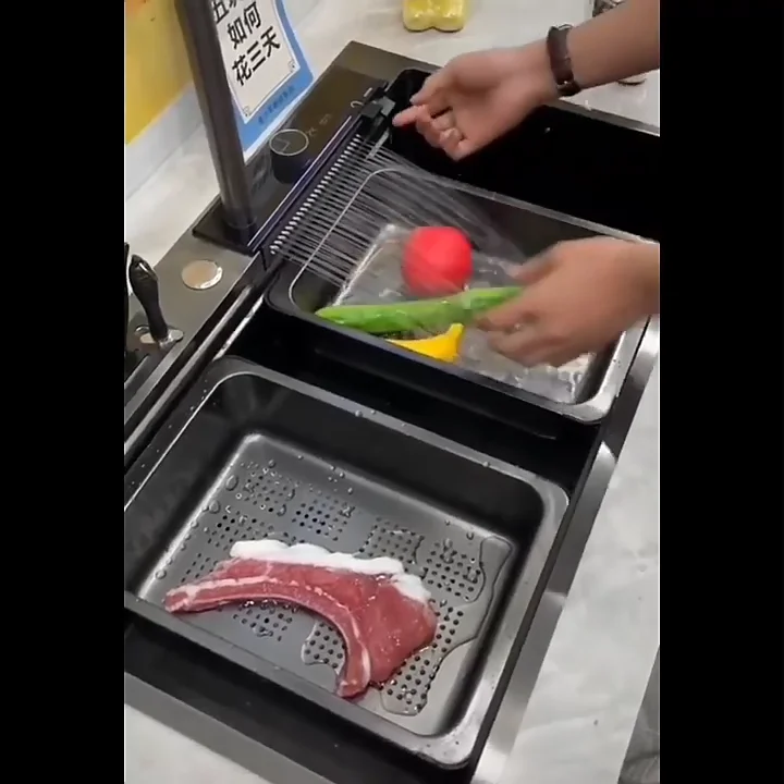 Digital Display Waterfall Faucet Bionic Honeycomb Waterfall Sinks ...