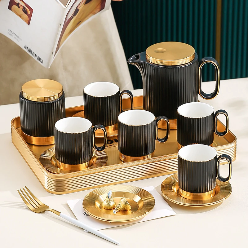 Modern Gold Plating Afternoon Tea Kettle Water Jug Porcelain Coffee Cup ...
