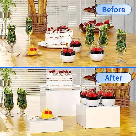 White Acrylic Riser Cube Display Set of 8 - Tiered Dessert Stand for OEM