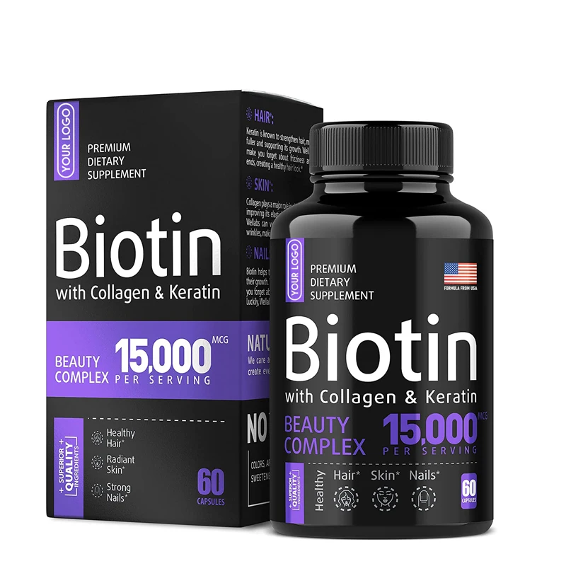 Private Label Biotin Keratin Collagen Pills Organic Biotin Capsules For ...