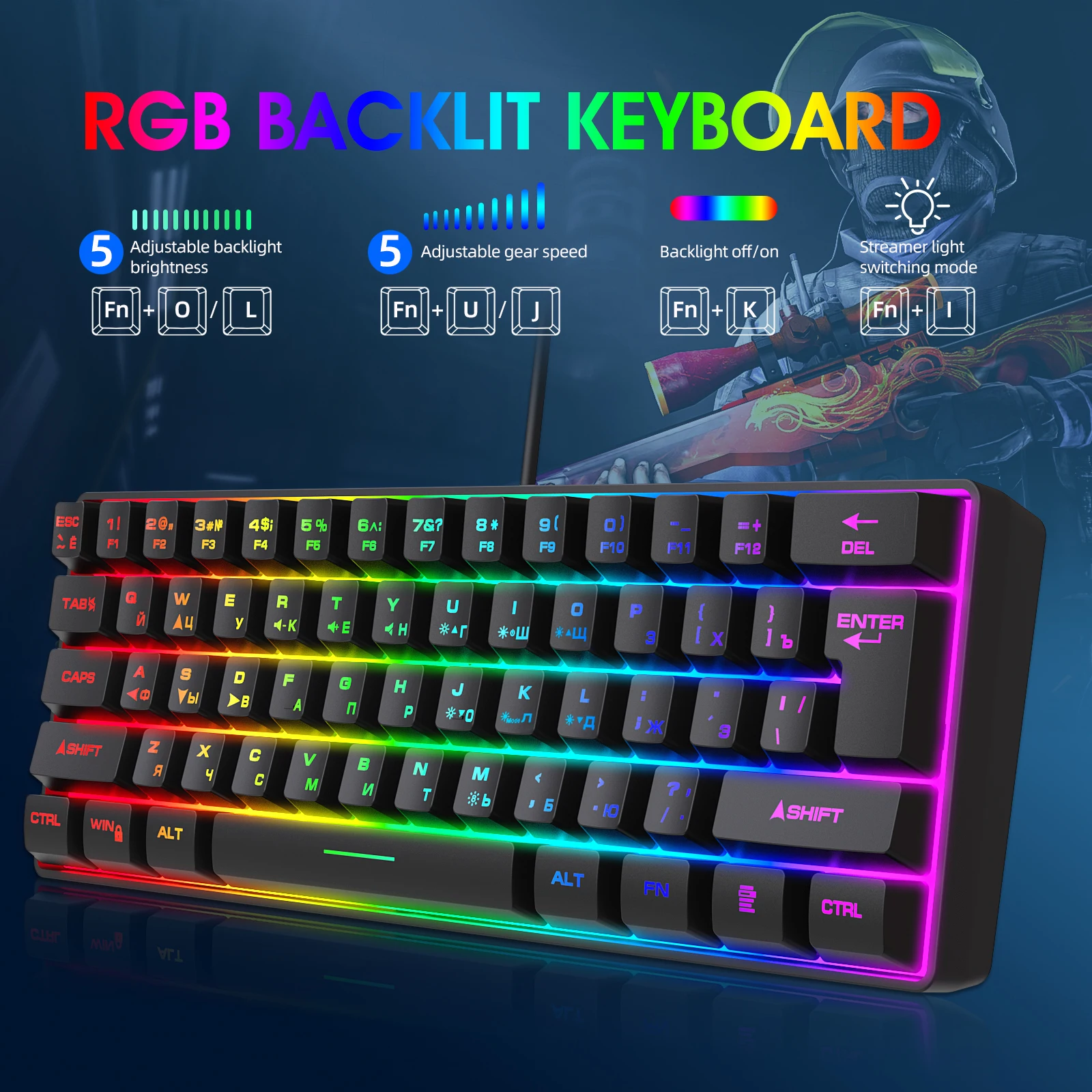 Y-fruitful G69 Mechanical Feel Esports Rgb 87 Keys Computer Office Usb Wired Gaming Keyboard ...