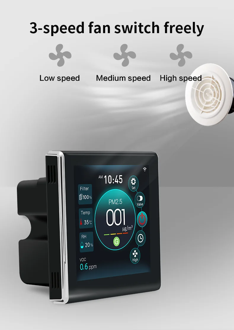 Smart 4 Inch Fresh Air Ventilation System Voc Pm2.5 Temperature ...