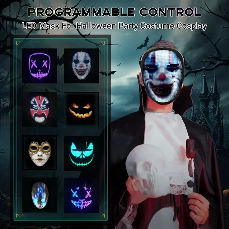 Smart Shining App Rechargeable LED Face Mask for Halloween
