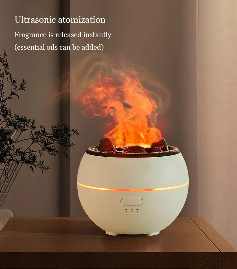 Small Usb Ultrasonic Volcano Flame Cool Mist Mini Humidifier Colorful Led Light Desk Portable ...