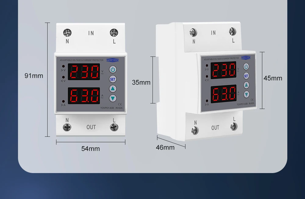 63A Din Rail 230V Adjustable over and under Voltage Protection