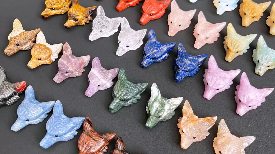 4cm Natural Stone Animal Wolf Carving Rose Quartz Crystal Amethyst Wolf ...