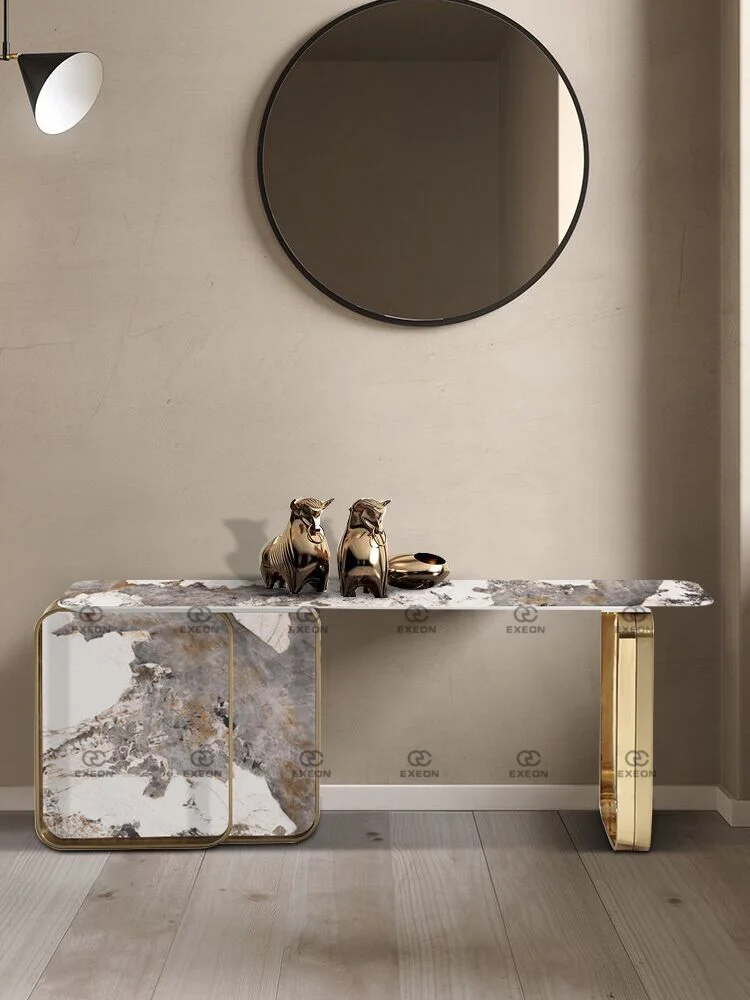 Luxury Modern Italian Gold Console Table with Marble Top