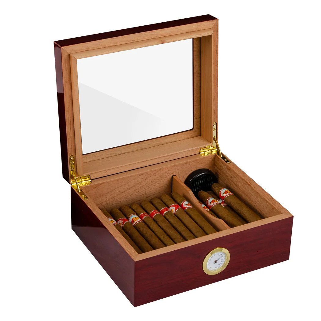 Custom Wooden Boxes Glasstop Humidor Cigar Box With Hinges Piano ...