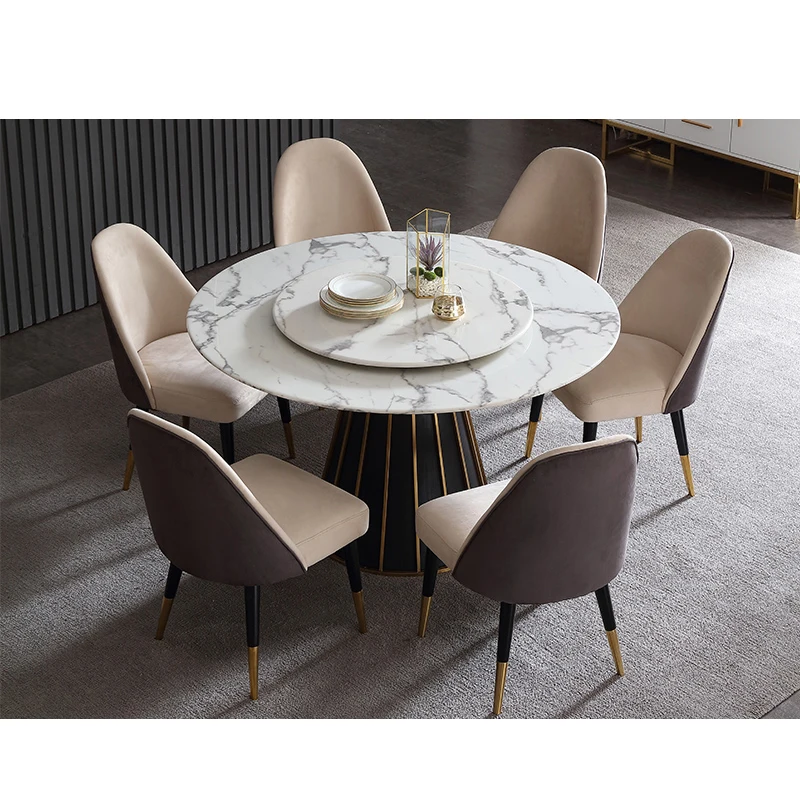 Italian Round Dining Table With Leather Chairs Marble Top Round Dining ...