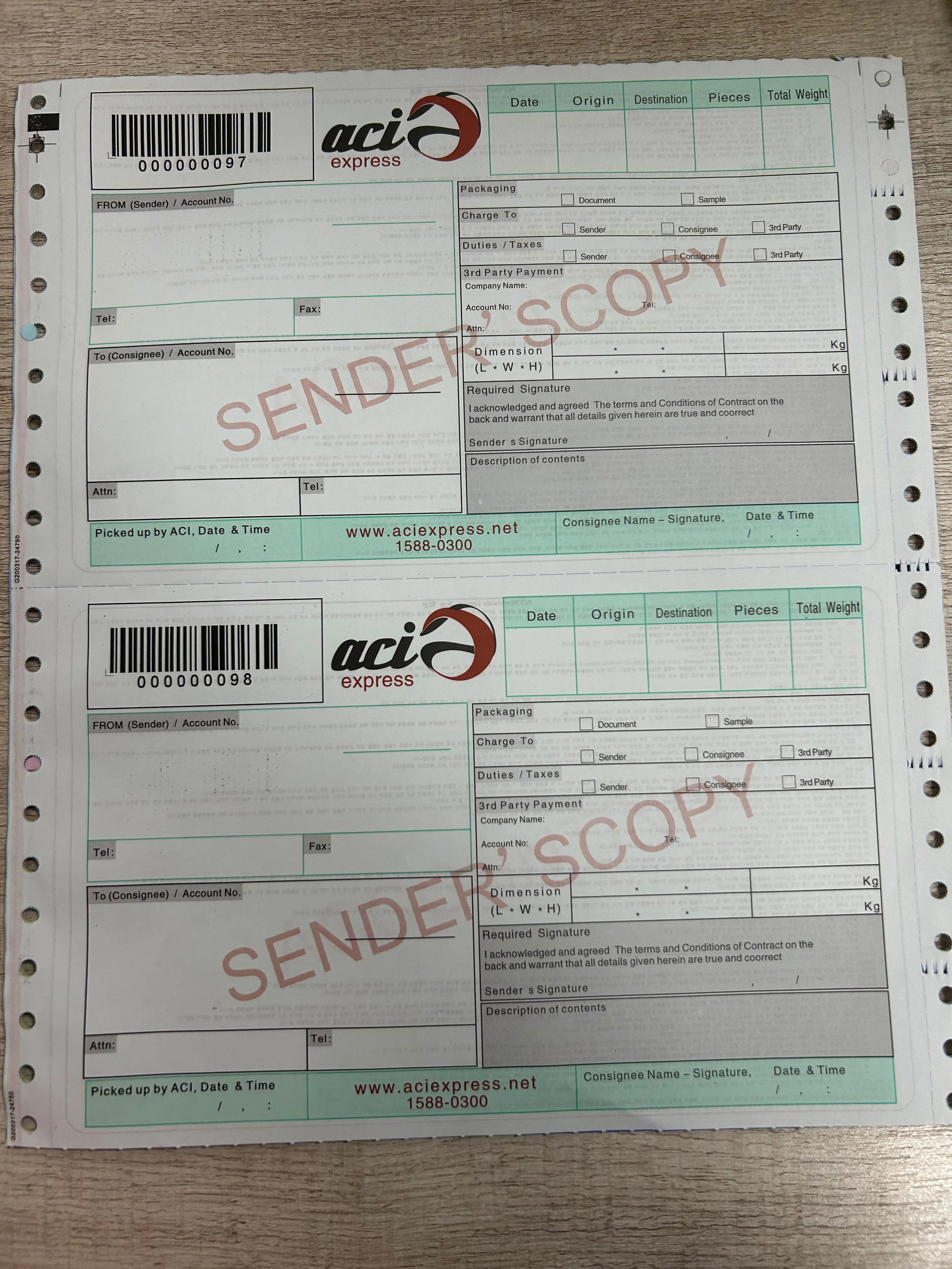 Custom International Receipt Air Waybill Express Shipping and Tracking ...