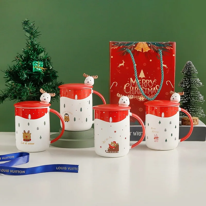 New Creative Christmas Ceramic Cup Gift Set with Lid Spoon Elk Santa ...