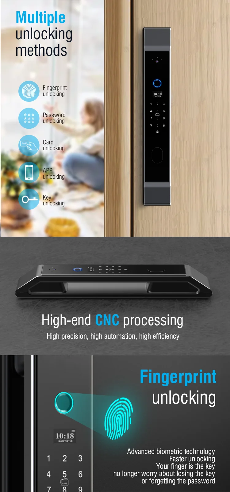 Te'an Network Electric Door Lock Fingerprint Password Key Card Reader ...