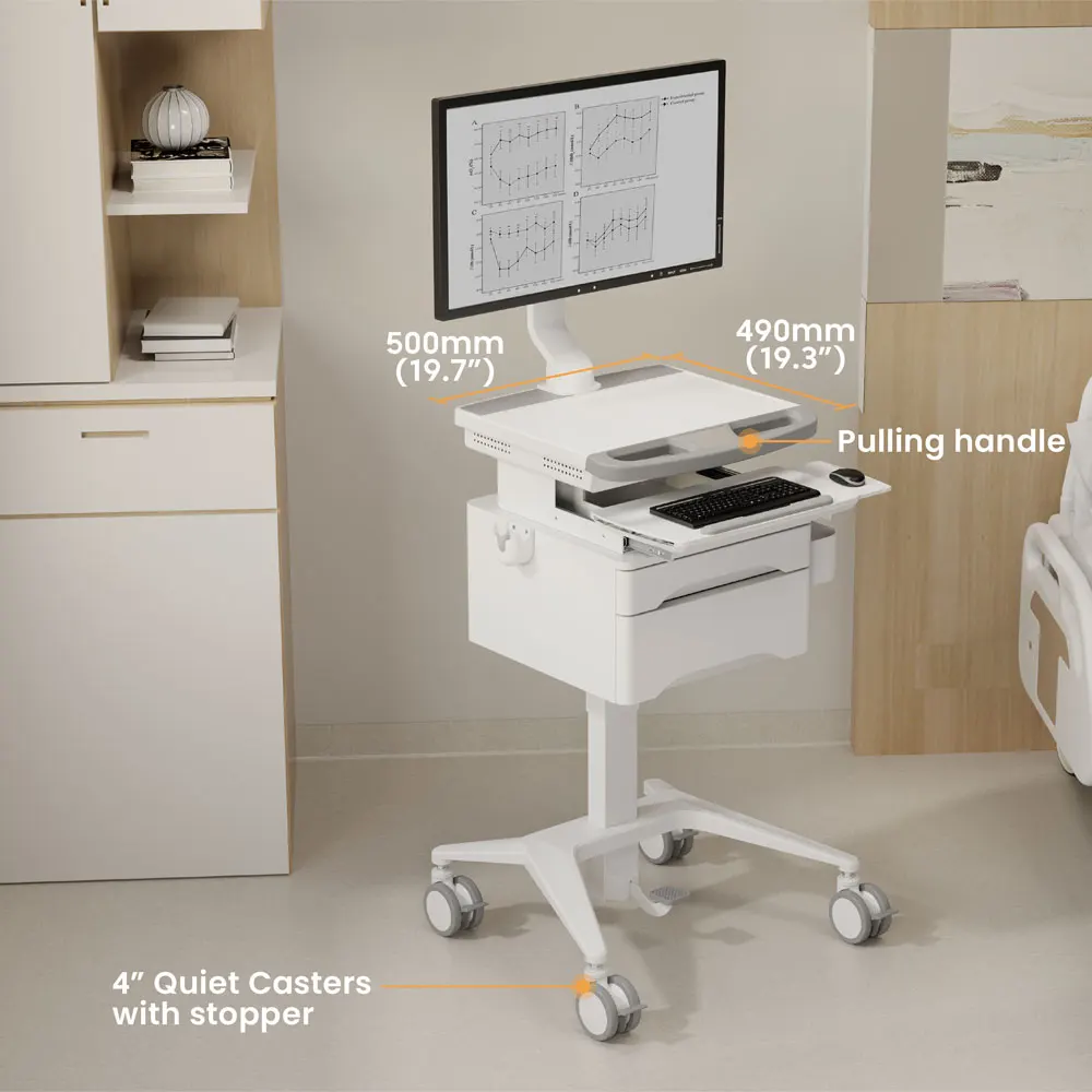 Gas-lift Medical Cart - Height Adjustable Rolling Trolley