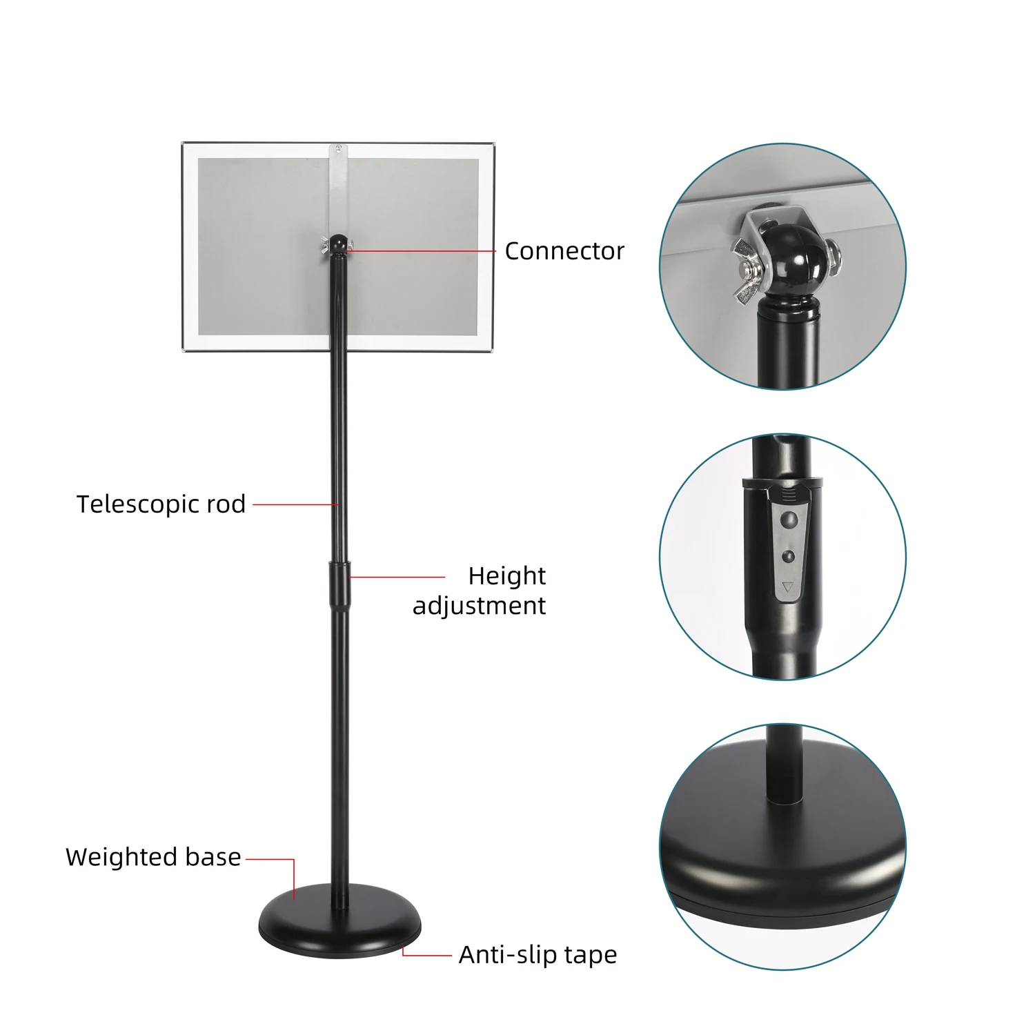 Adjustable A3 Size Sign Holders with Snap Frame, Black and Silver