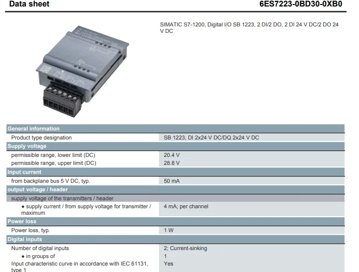 Simatic S7-1200 Digital I/o Sb 1223 24 V Dc Sb 1223 Digital Input ...