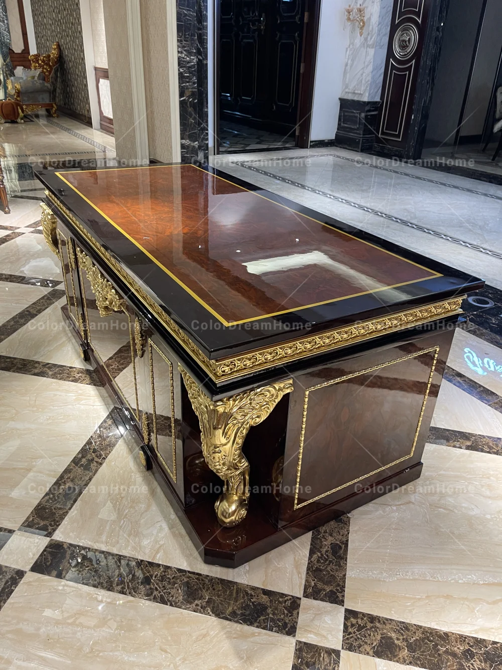 Royal Office Furniture Luxury Classic Carving Wooden Computer Desk ...