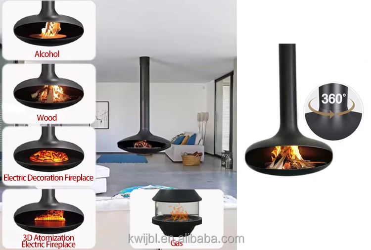 Ceiling Mounted Indoor Hanging Fireplace Wood Burning Suspended ...