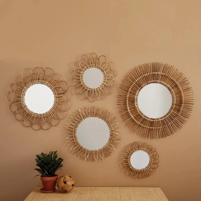 Hanging Wall Decor Rattan Mirrors Frames Wholesale Decoration Bamboo ...