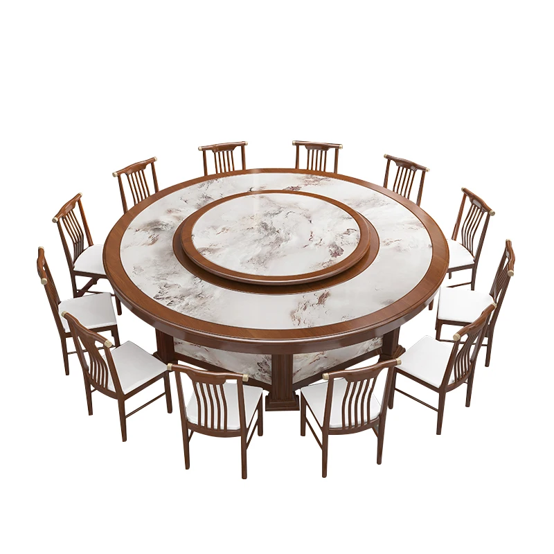 Round Dining Table And Chair Combination 8 Seat Solid Wooden Rotating ...
