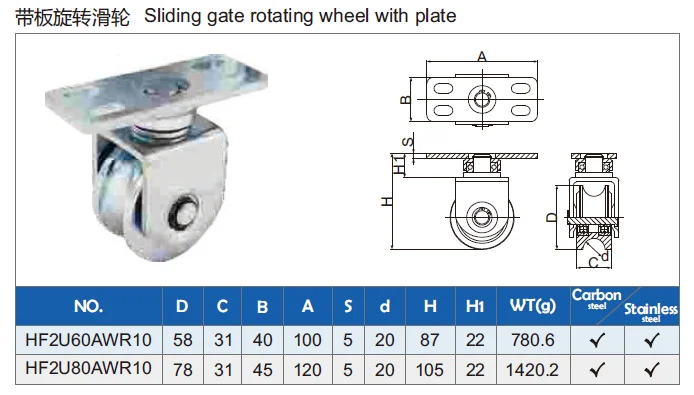 Folding Sliding Gate Wheel Swivel Gate C/U Type 3"roller Bearing for ...