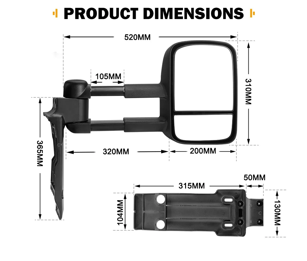 San Hima Black Extendable Towing Mirrors For Toyota Land Cruiser 70-79 ...