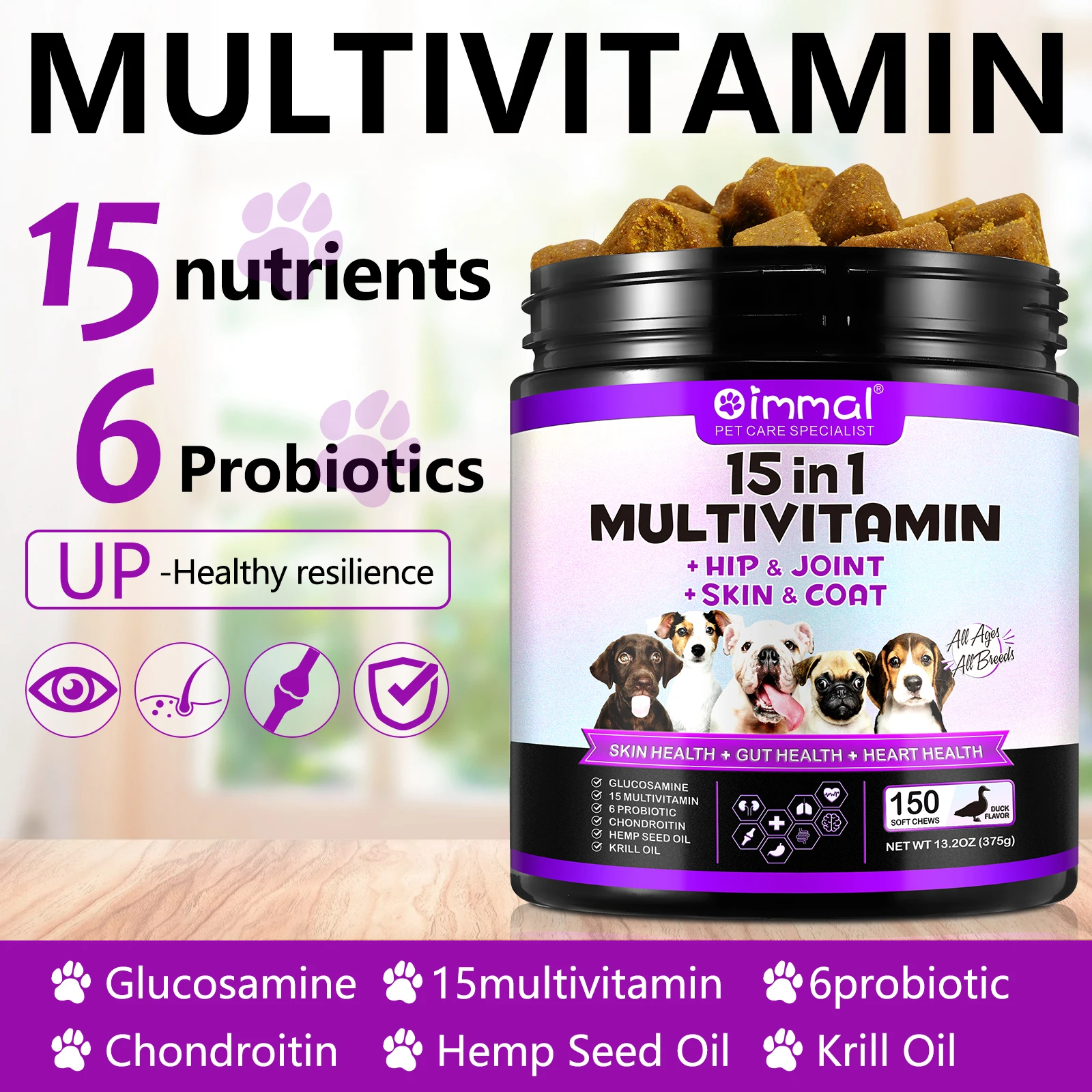 15-in-1 Dog Multivitamin Supplements for All Ages & Breeds
