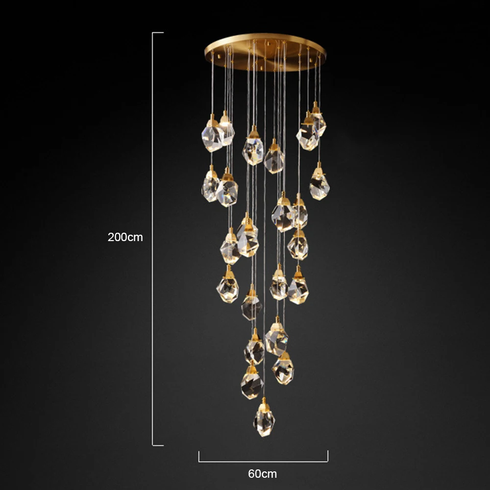Modern Villa Long LED Stair Spiral Brass Crystal Chandelier